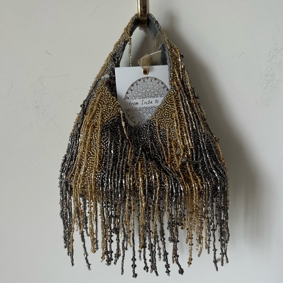 Bags | Viral Beaded Gold And Silver Mini Fringe Bag | Poshmark